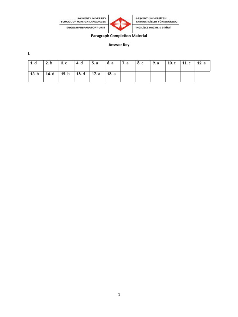 Paragraph Completion Material Answer Key | PDF