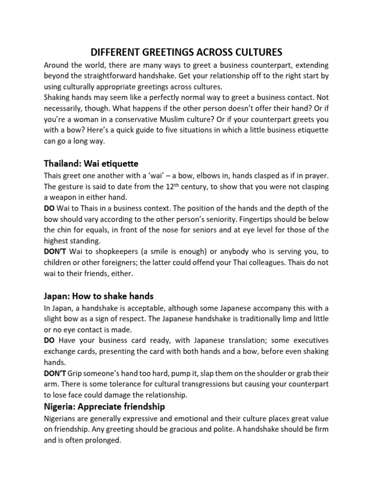 Different Greetings Across Cultures | PDF