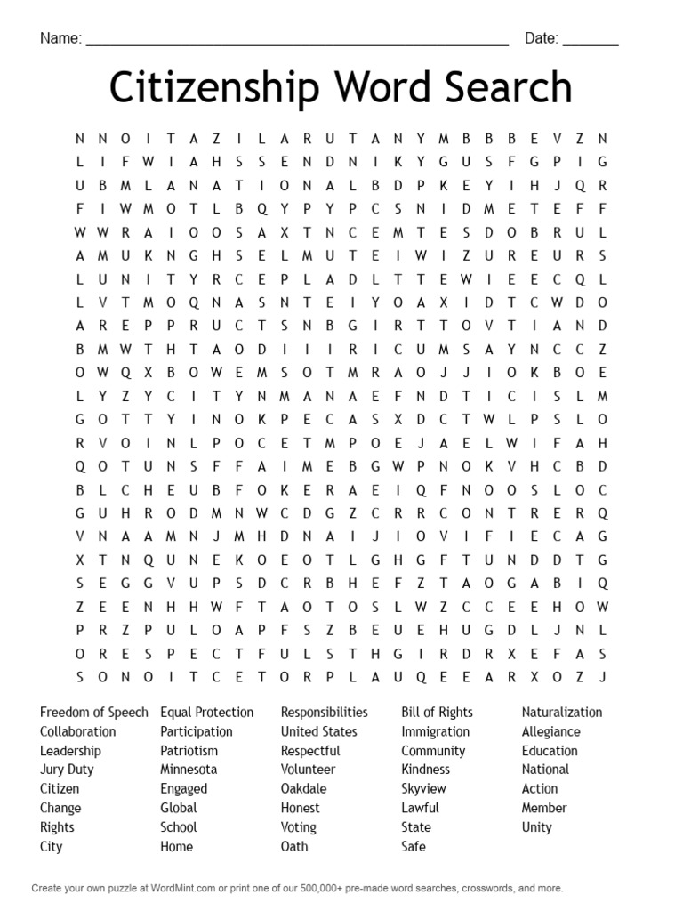 Citizenship Word Search 9f6c0 6162f43a | PDF
