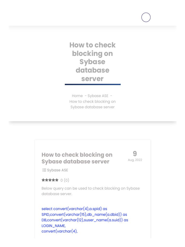How To Check Blocking On Sybase Database Server Dbalyfe Pdf
