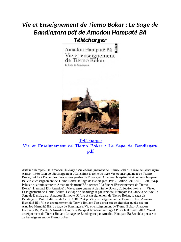 Vie Et Enseignement de Tierno Bokar Le Sage de Bandiagara | PDF