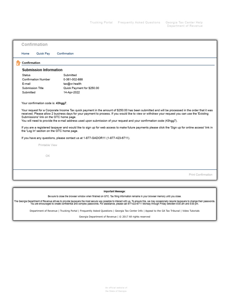 Georgia Tax Center 4-14-2022 Extension Payment | PDF