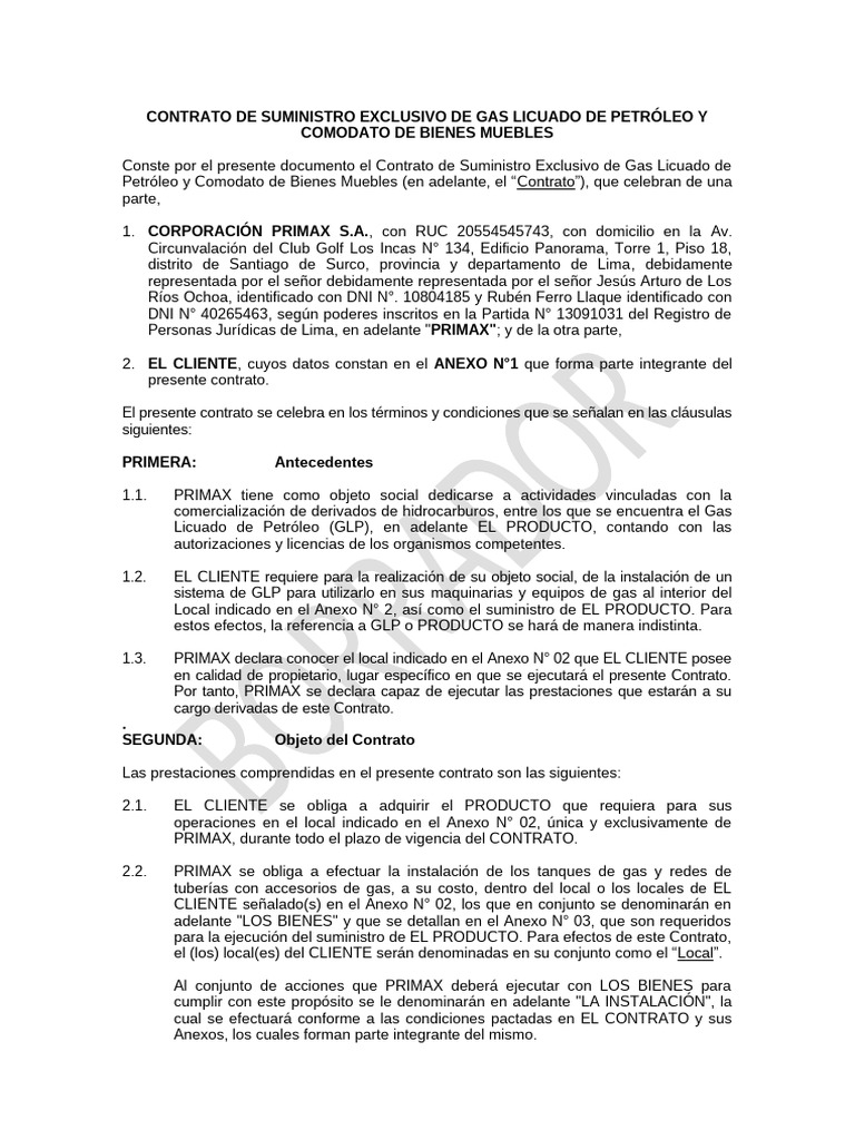 Contrato de Suministro GLP y Comodato de Bienes - MULTIGRANJAS SERLAN ...