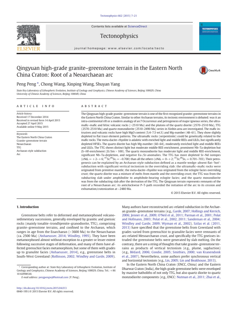 Qingyuan High Grade Granite Greenstone Terrain in The Eastern North ...