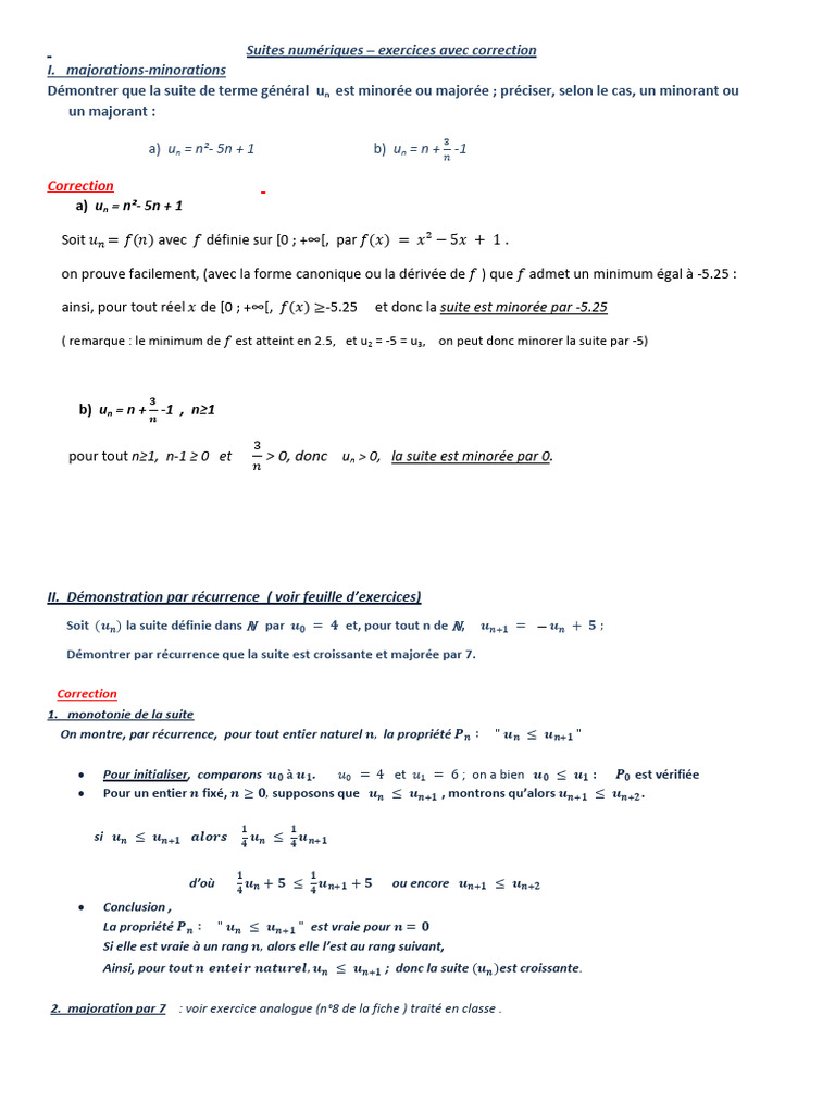 suites-ex-corrig-major-recurrence | PDF