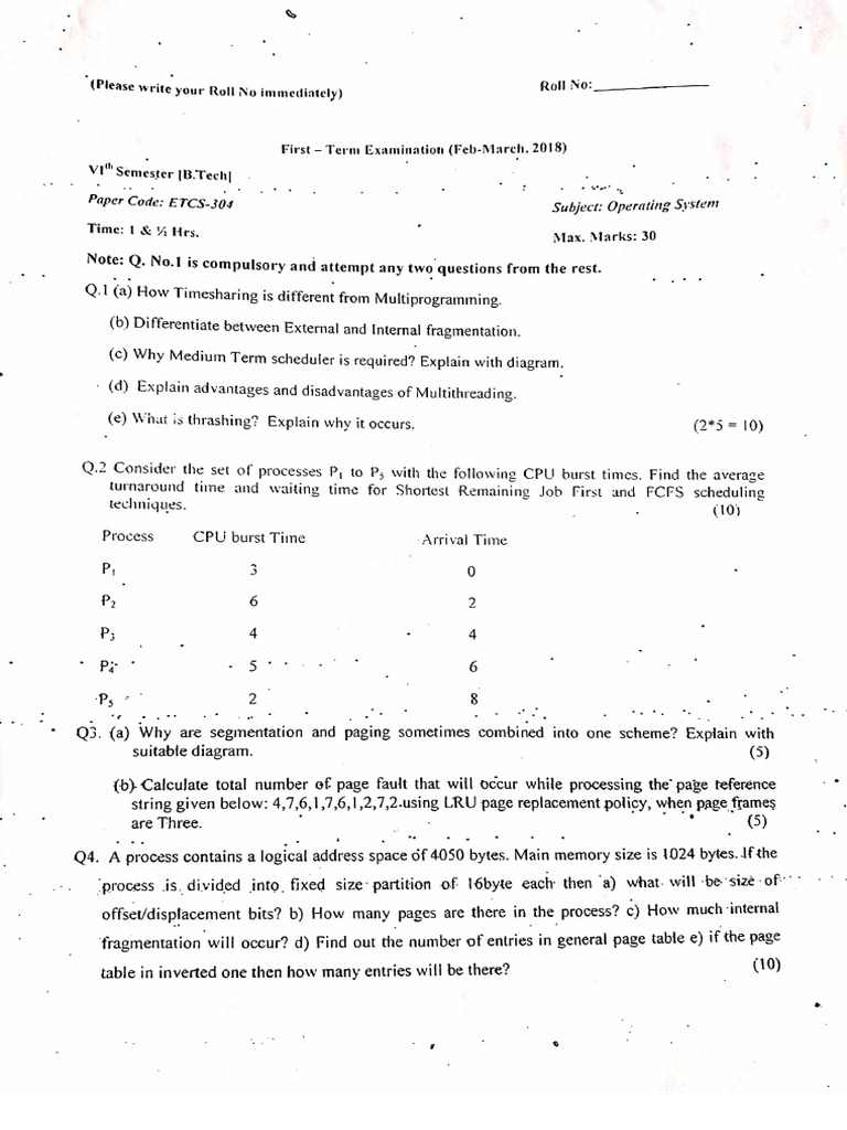Previous Year OS Sessional | PDF