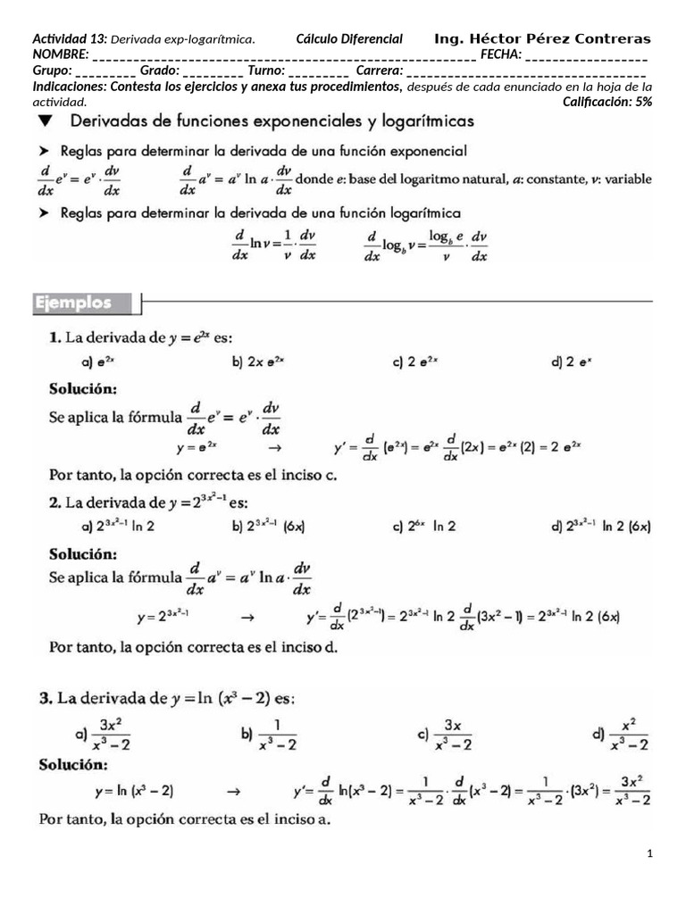 Derivada Exp y Log. | PDF