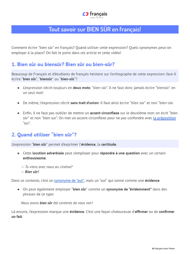Bien Sur en Francais | PDF