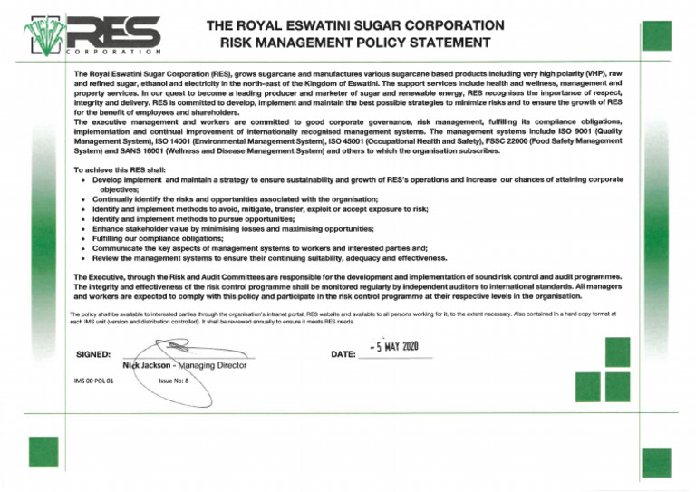 RES - Risk Management Policy | PDF