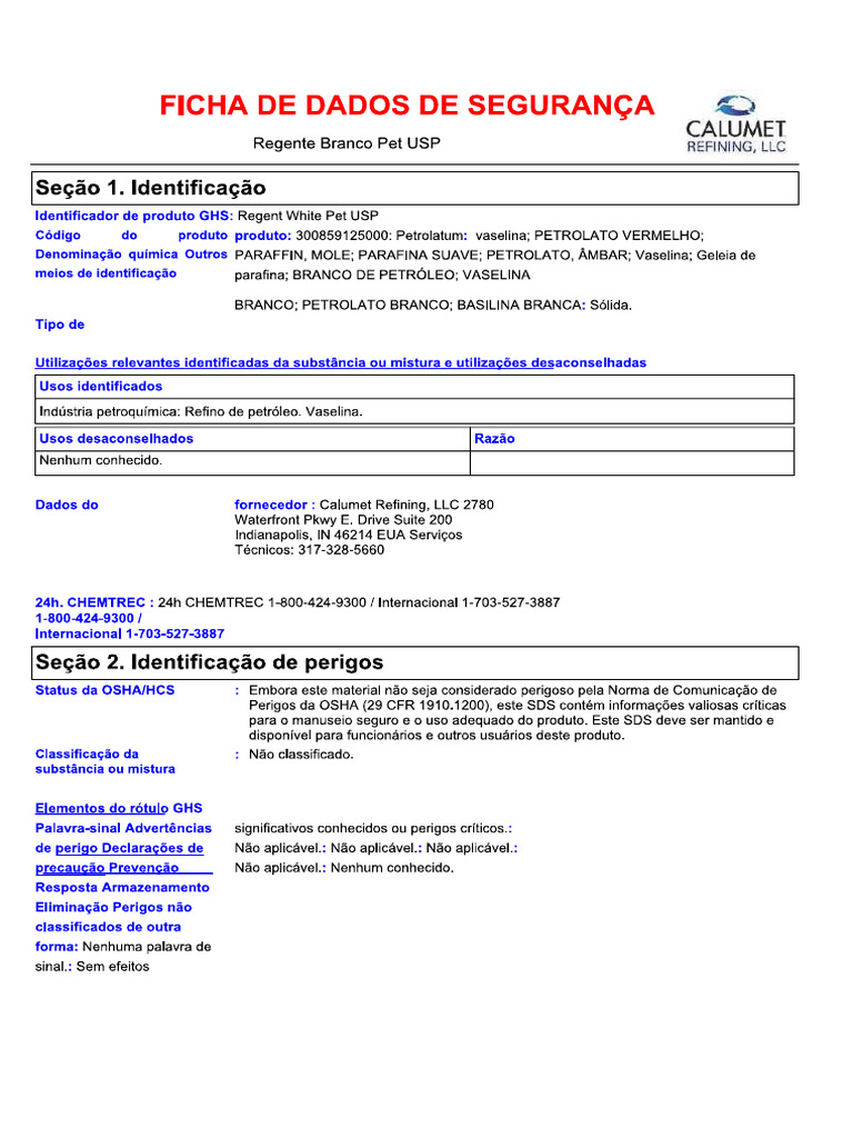 MSDS Regent White Pet USP | PDF