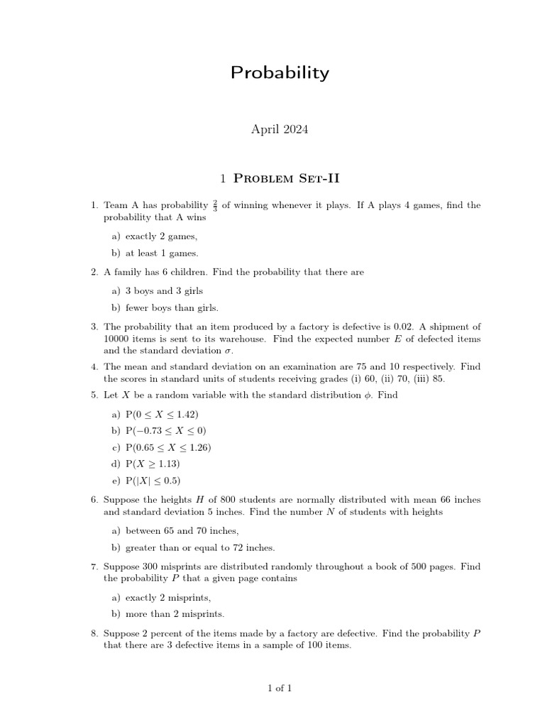 Probability Assignment II | PDF