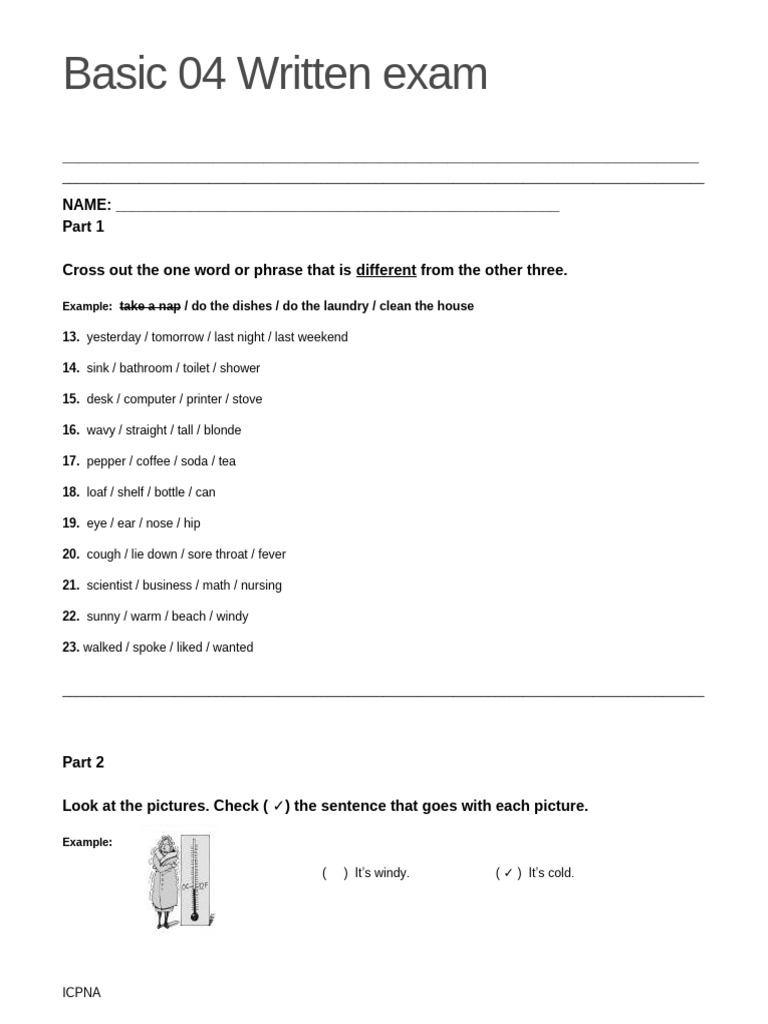 Basic English Exam for Beginners | PDF | Recipe | Foods
