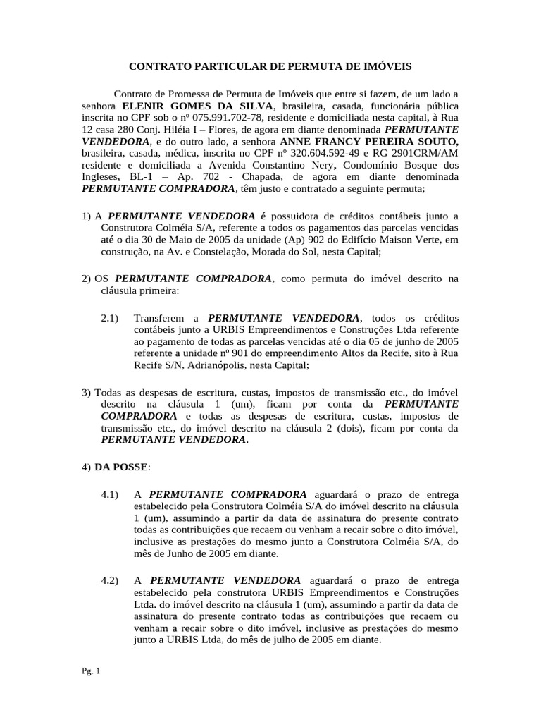 MODELO Contrato de Permuta | PDF