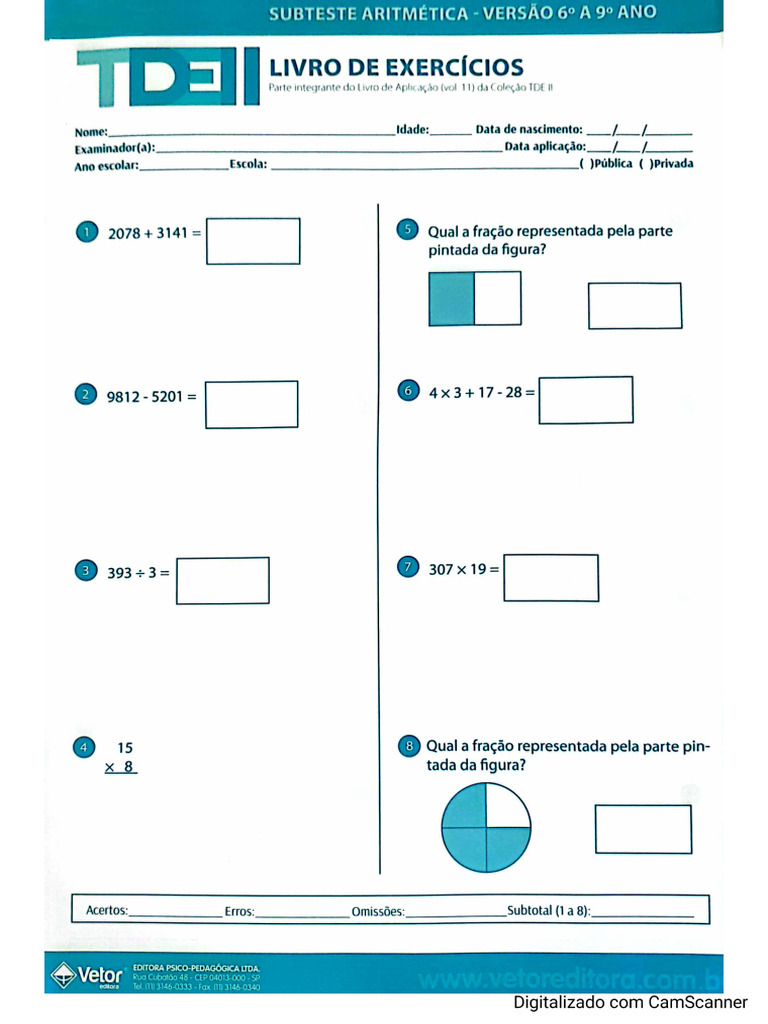 TDE - Protocolo Aritmética 6 A 9 Ano | PDF