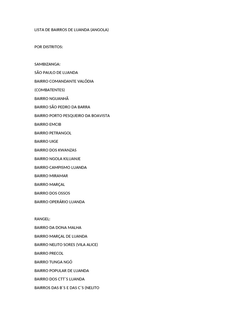 Bairros de Luanda | PDF