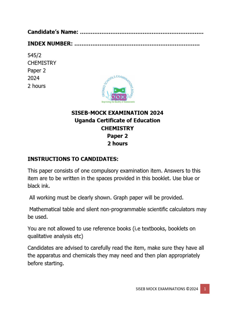 SISEB UCE chem paper 2 | PDF