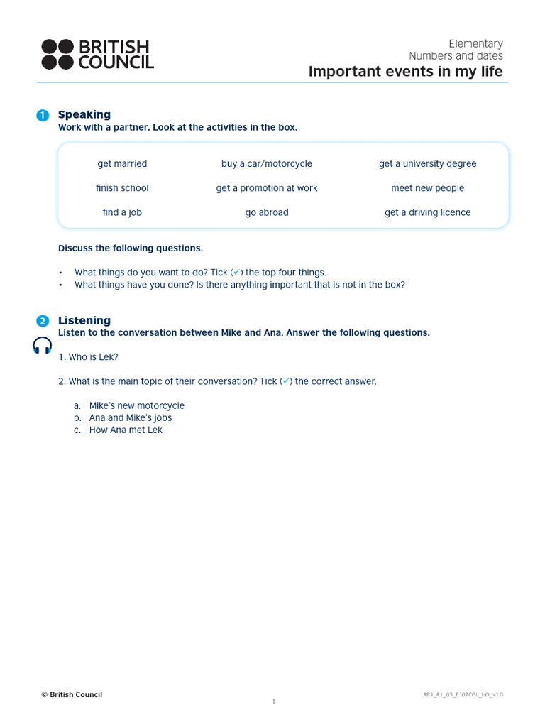 Important Events in My Life: Speaking | PDF