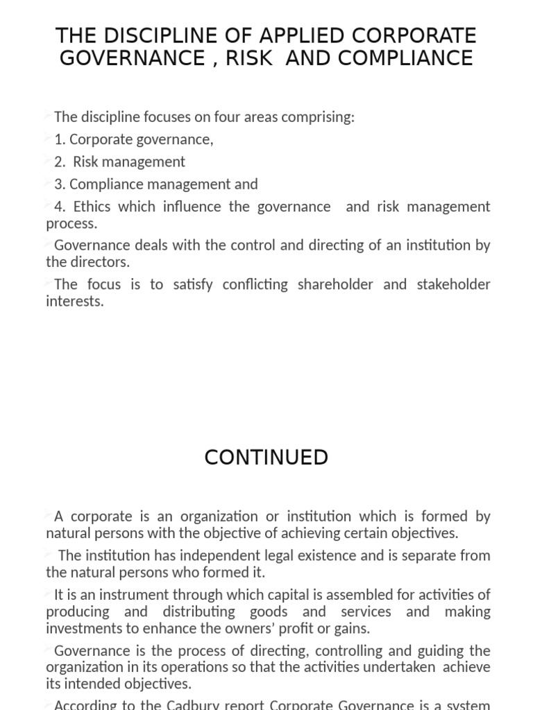 Applied Governance, Risk and Compliance Notes - May 2022 Exams Cis Part ...