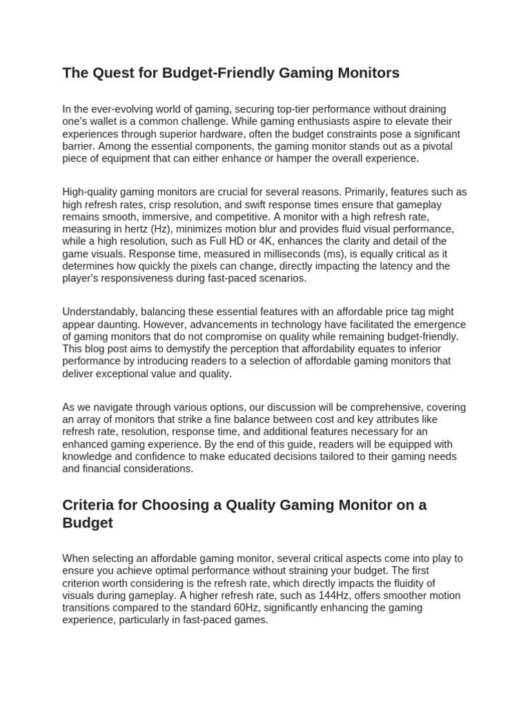 The Quest For Budget-Friendly Gaming Monitors | PDF | Computer Monitor ...