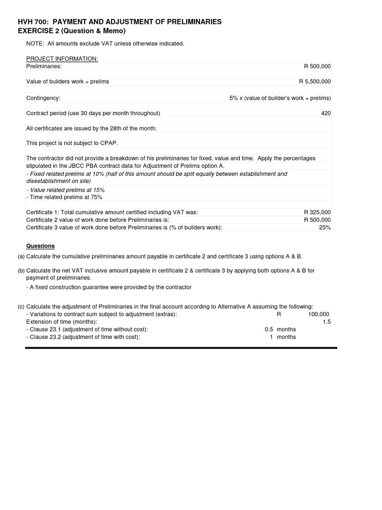 Example - Payment and Adjustment of Prelims 2 (Question and Memo) | PDF