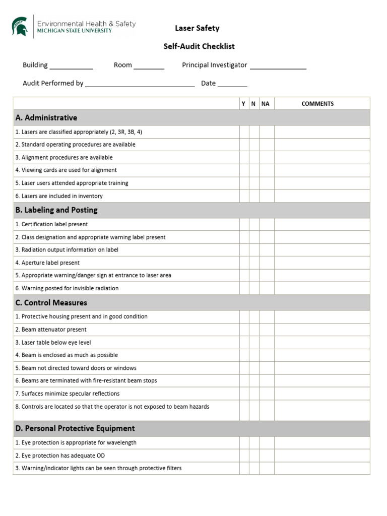 Laser Self Audit Checklist | PDF