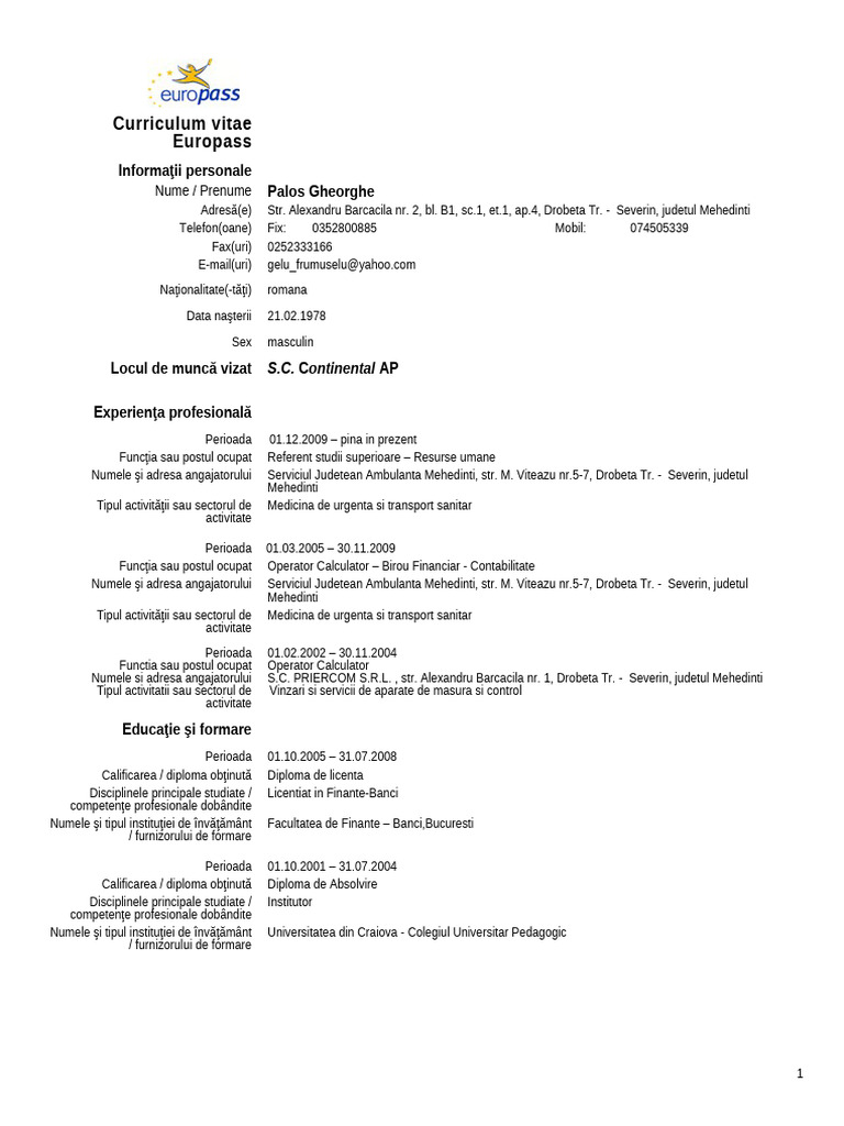 Curriculum Vitae Europass | PDF
