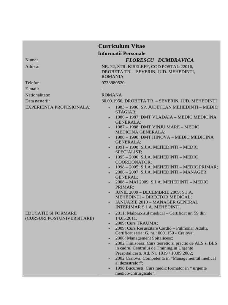CV DR Florescu | PDF
