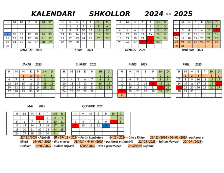 Kalend Shkollor 2024-2025 | PDF