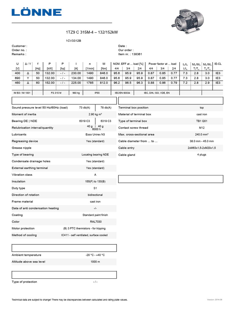 Mechanical Data Terminal Box: Data Sheet For Three-Phase Squirrel-Cage ...