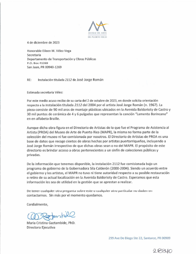 Carta Del Museo de Arte de Puerto Rico | PDF