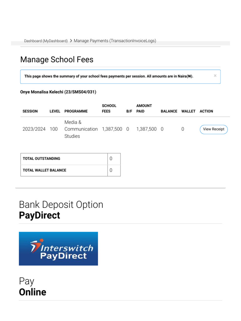 Afe Babalola University E-Portal - Dashboard | PDF