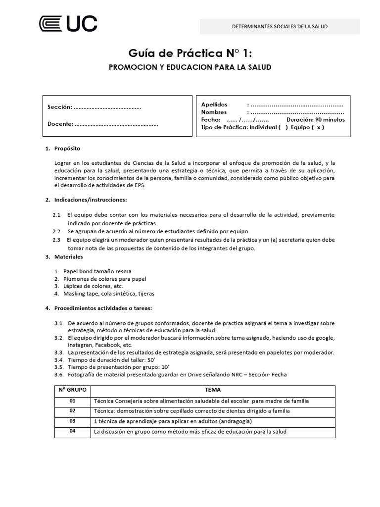 Comparto 'GUIA DE PRACTICA 1 PROMSA-EPS SEMANA 26-08-24' Con Usted | PDF