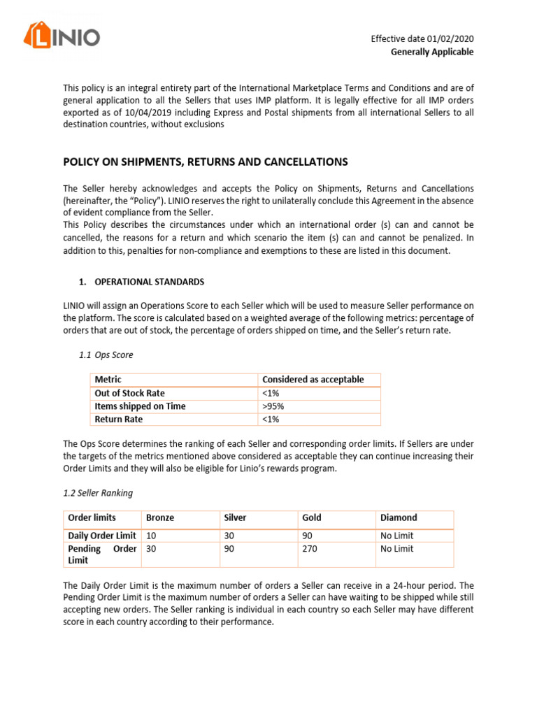 2020 IMP Shipments Returns Cancellations Policies 24012020 | PDF ...