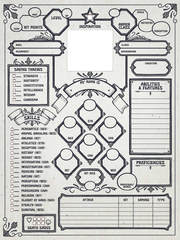 ClassicLineart EditableandFillable CharacterSheet | PDF