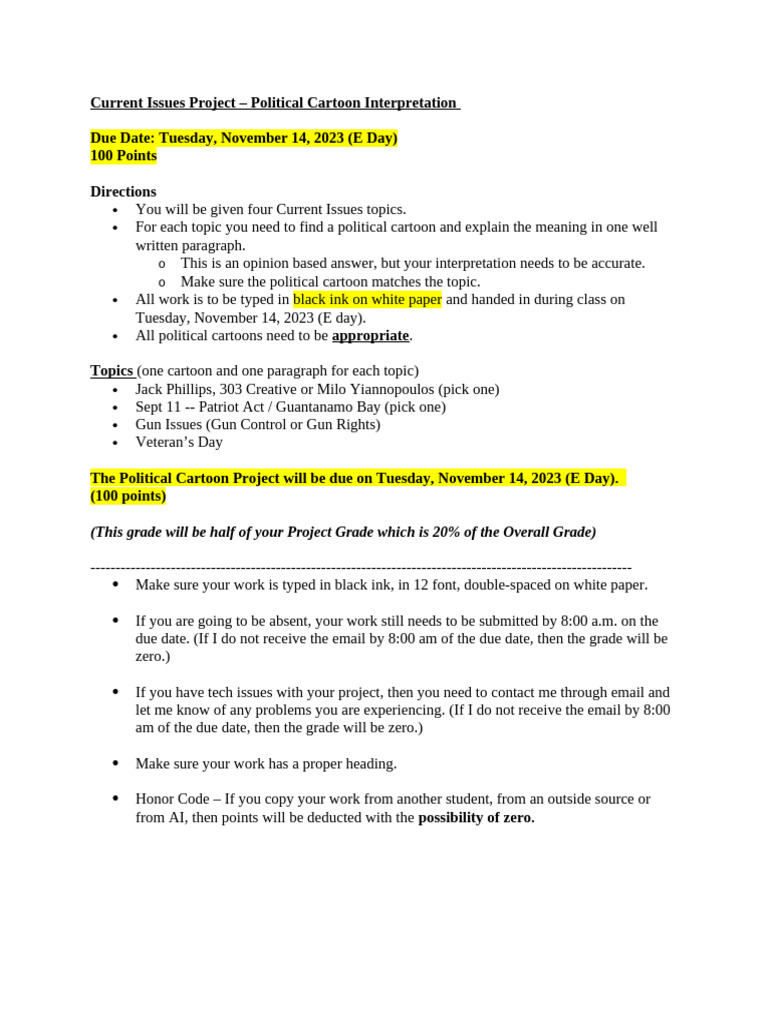 1 Current Issues Project - Political Cartoons Nov 2023 | PDF