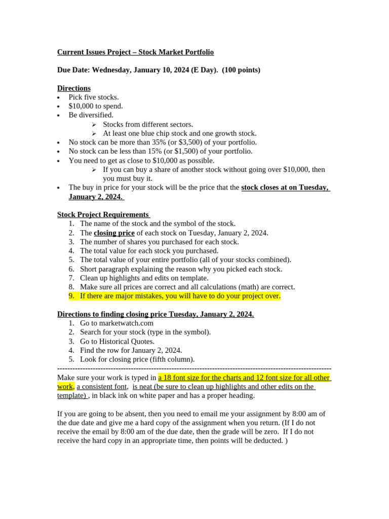 Stock Project Jan 2024 | PDF