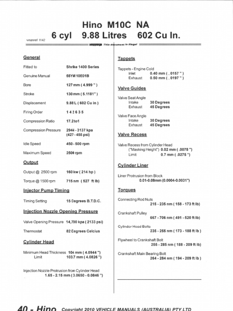 Hino - M10C NA 6 Cyl | PDF