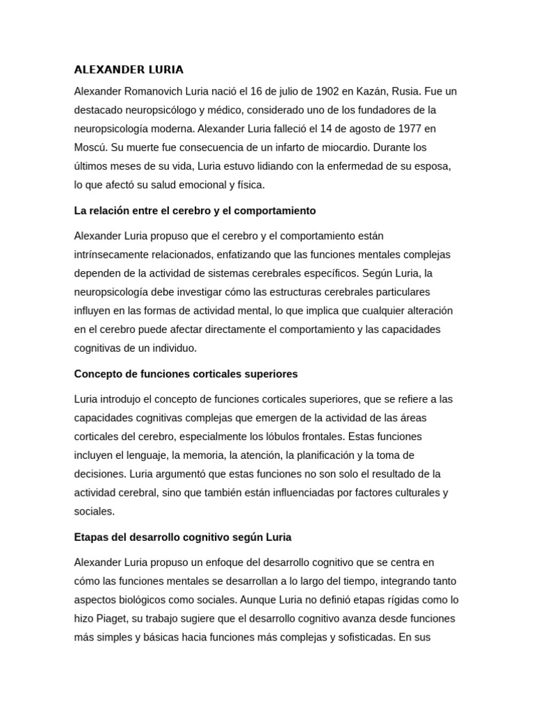 Luria: Pionero de la Neuropsicología | PDF | Cerebro | Afasia