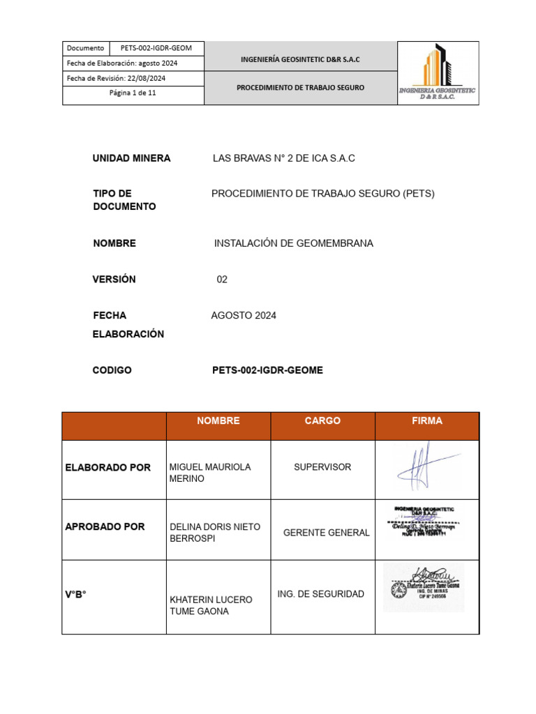 Pets-002-Igdr-Geom - Instalacion de Geomembrana | PDF
