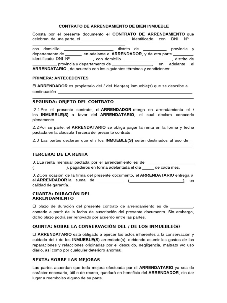 Contrato de Arrendamiento de Bien Inmueble | PDF