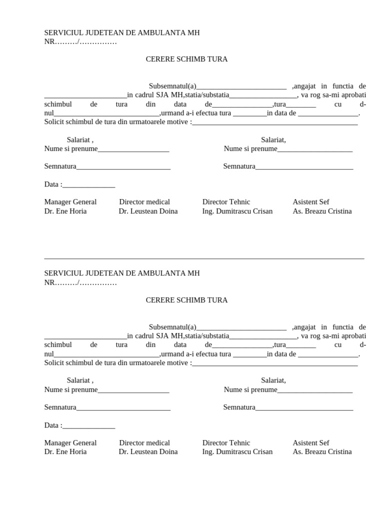 Cerere Schimb Tura | PDF