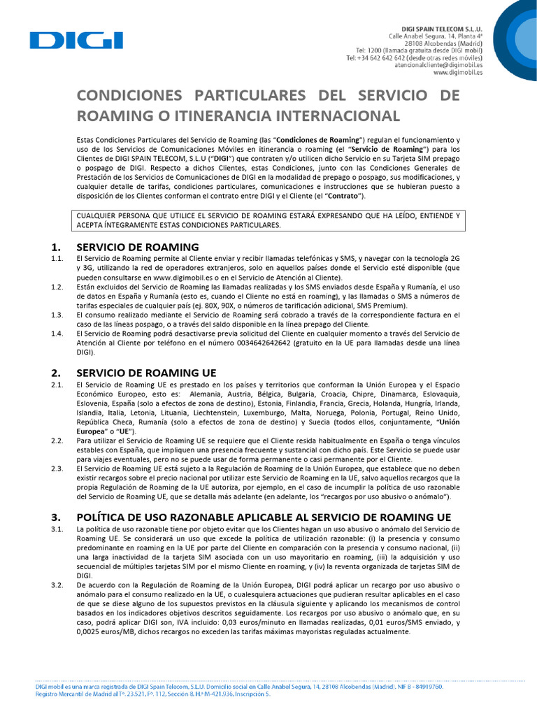 Digi Mobil Condiciones Generales | PDF