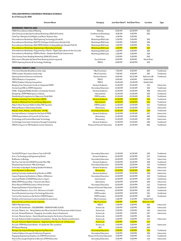 Printable Schedule Feb 22 | PDF