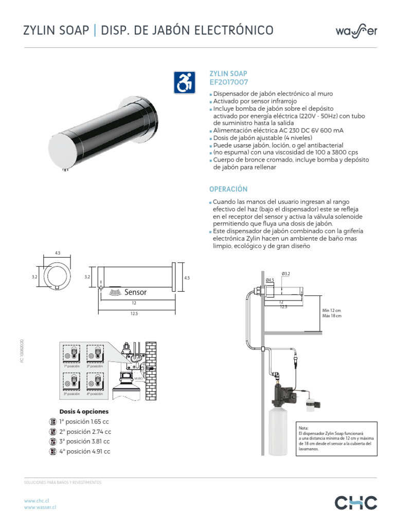 Dispensador de Jabón Electronico Zylin EF2017007 | PDF