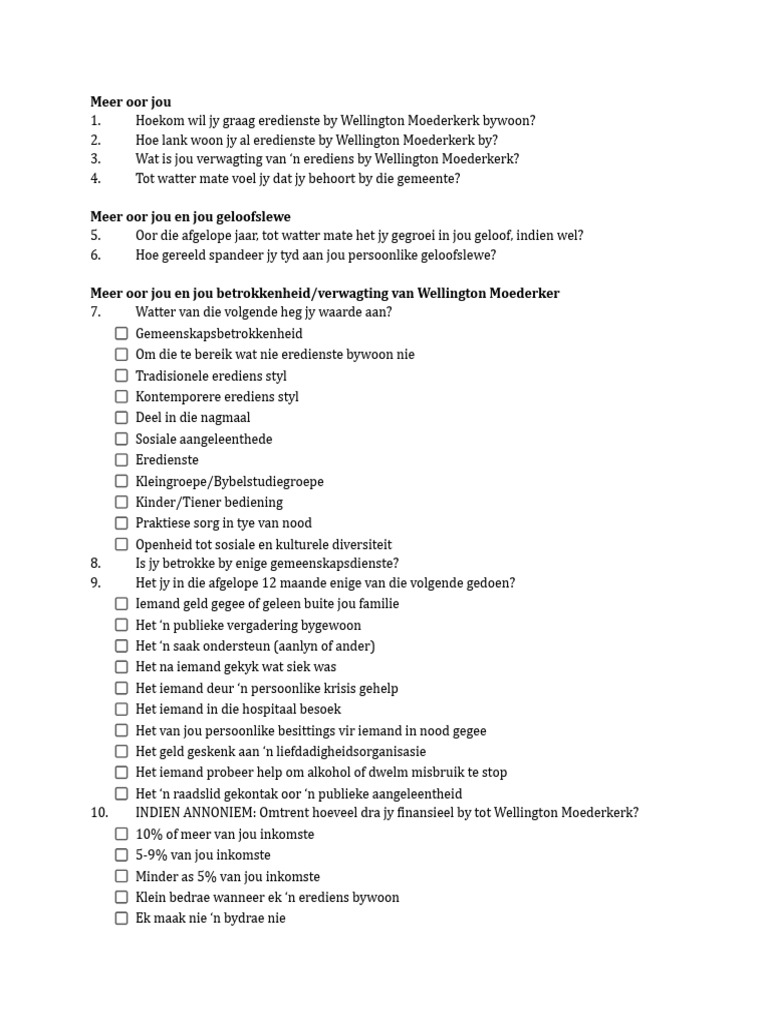 Gemeente Vraelys v1 Sondag 25 Augustus 2024 | PDF