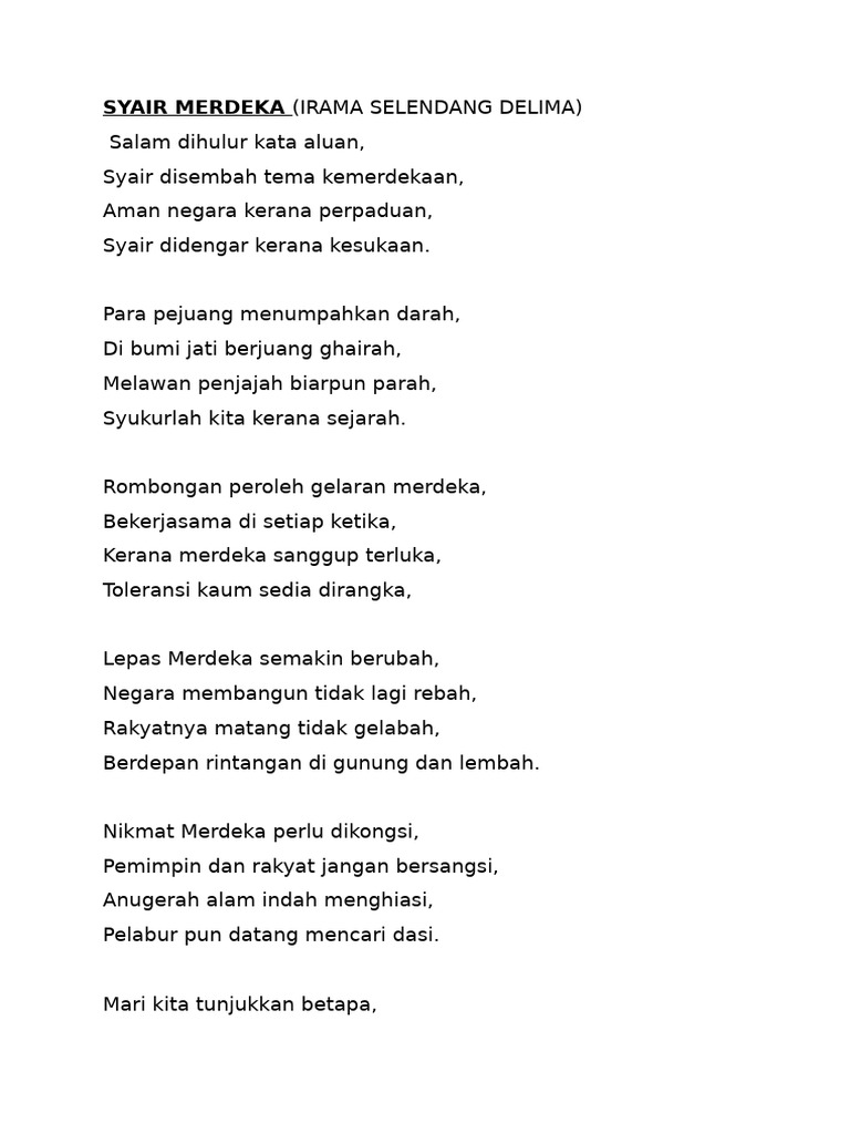 Syair Merdeka (Irama Selendang Delima) | PDF
