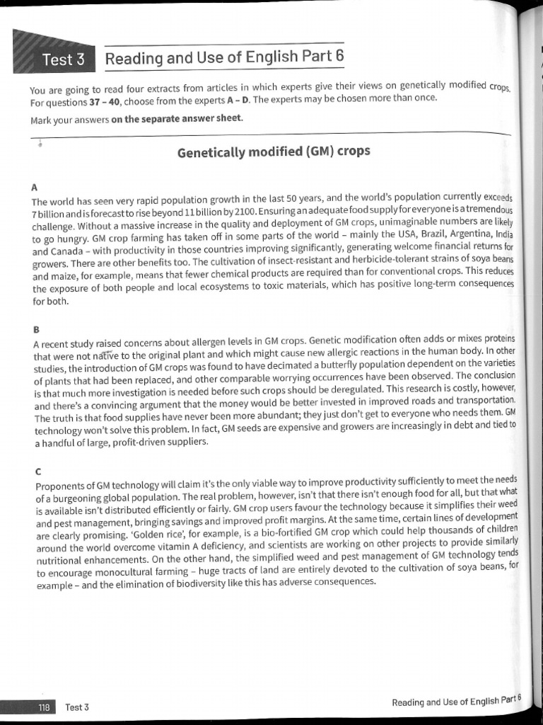 Reading and Use of English Part 6 CAE | PDF