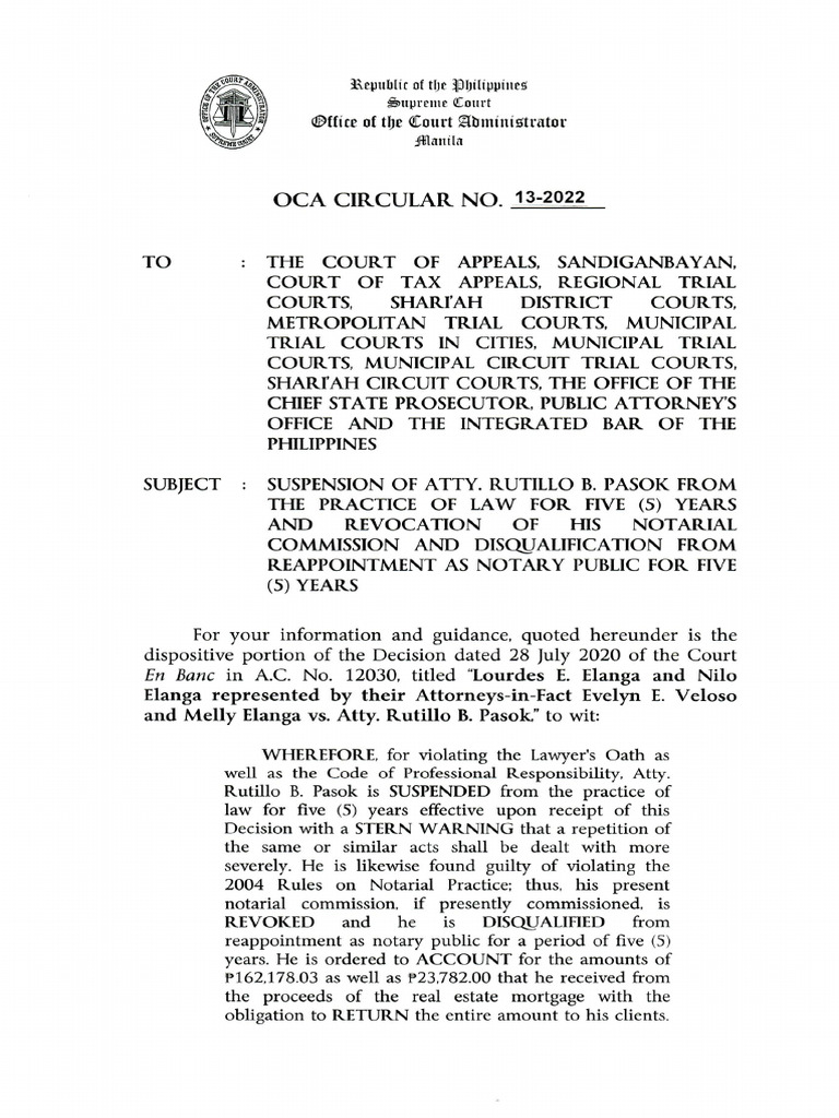 OCA Circular No. 13 2022 | PDF