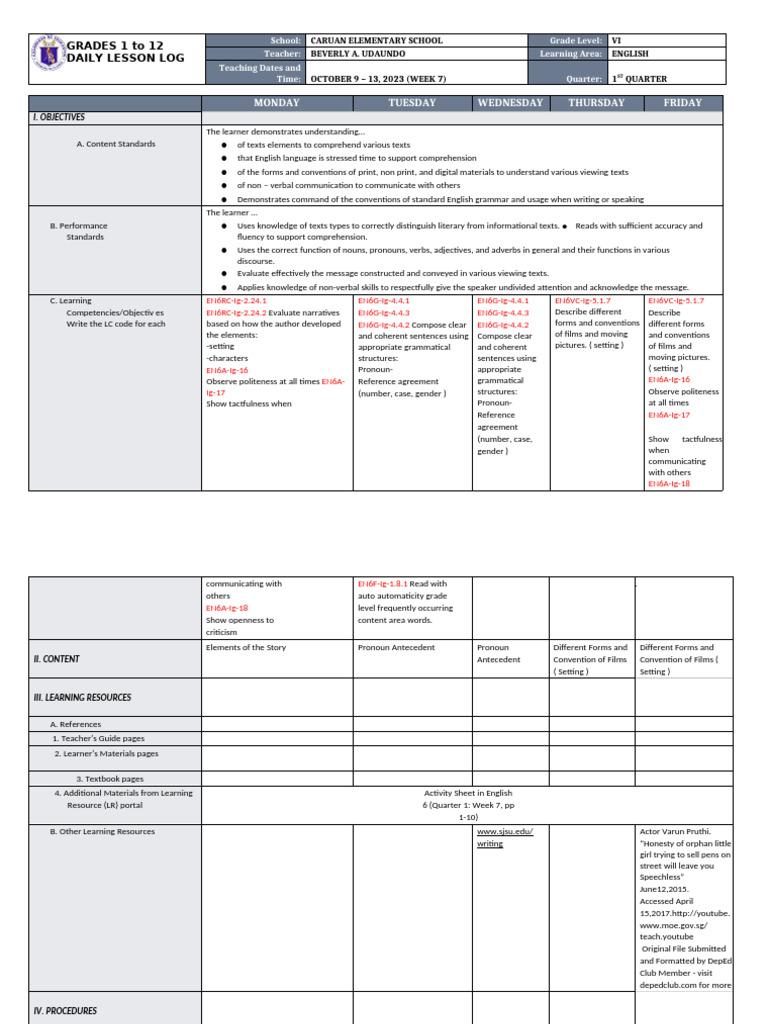 DLL_ENGLISH 6_Q1_W7 | PDF
