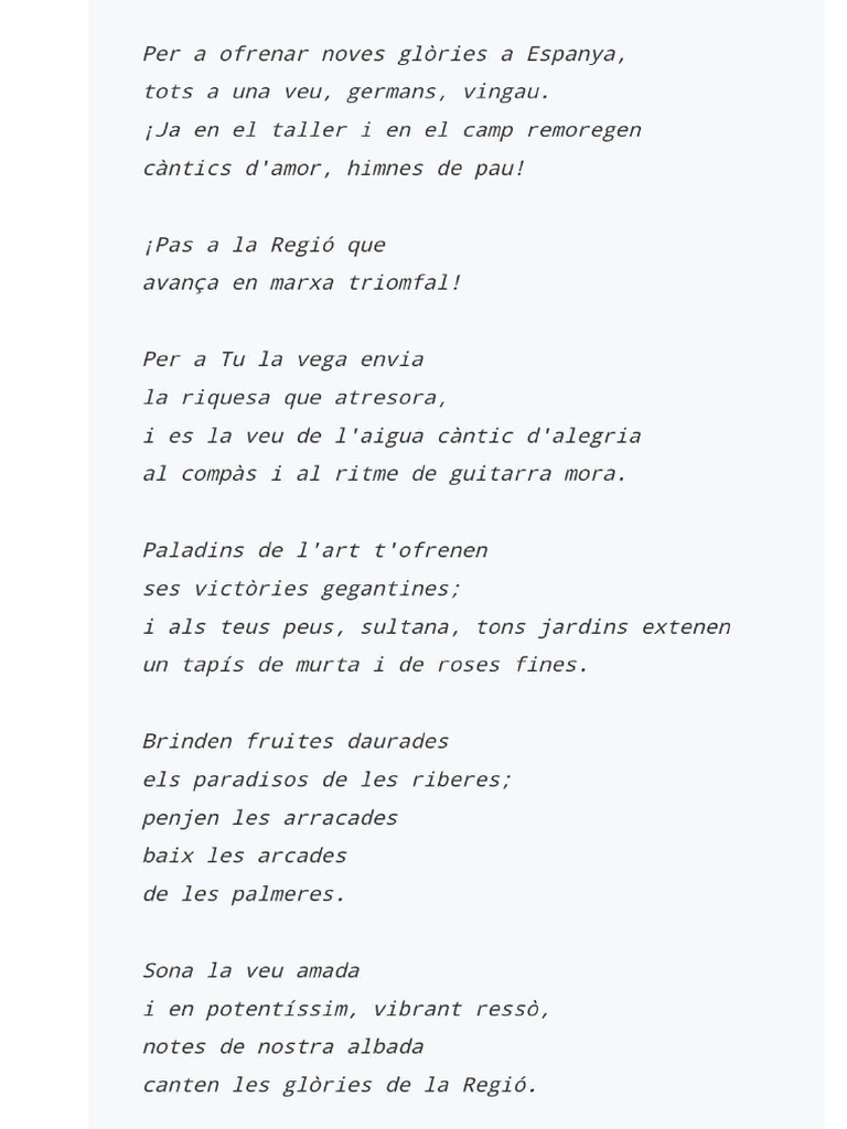 Himno A Valencia Letra (Valenciano) | PDF